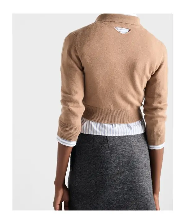 Prada Half-zip Knitted Polo Jumper - Camel Brown