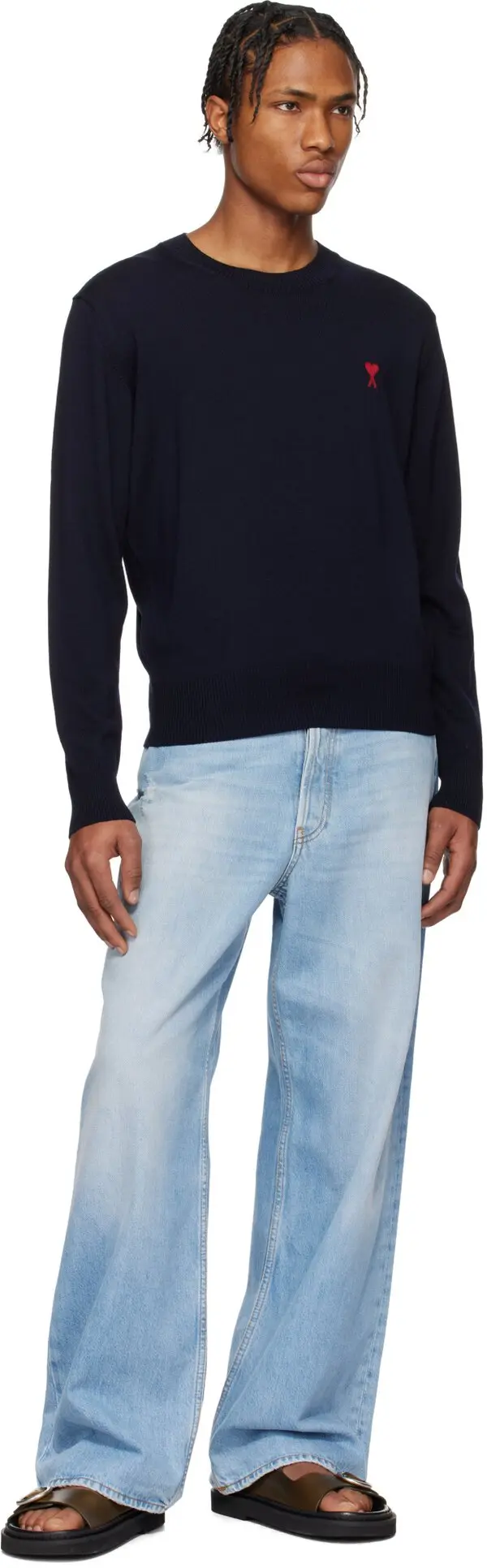 AMI Paris De Coeur Embroidered Knitted Jumper - Black