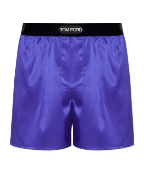 TOM FORD Logo-waistband Silk Boxers - Blue