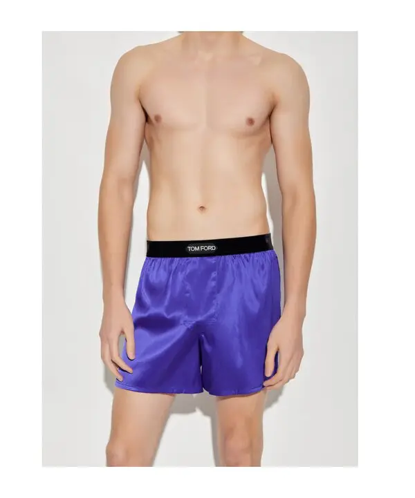TOM FORD Logo-waistband Silk Boxers - Blue