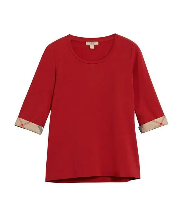 Burberry Check Cuff Round Neck T-shirt