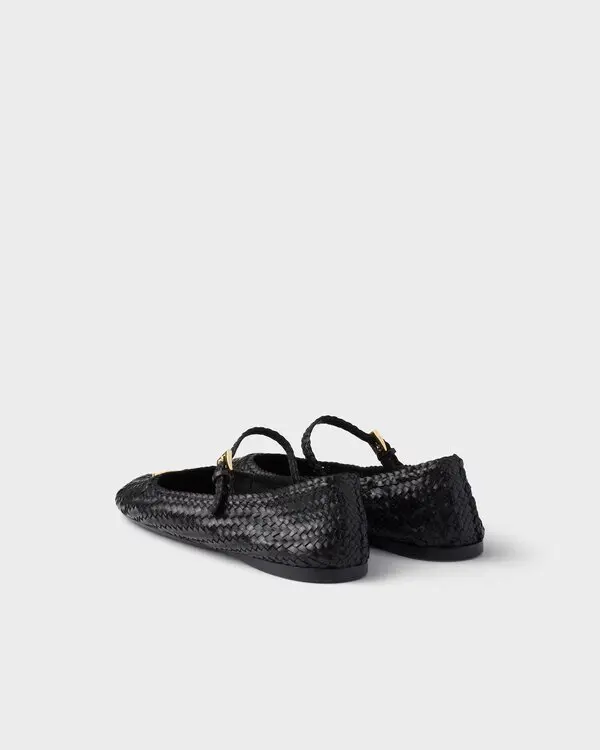 Prada Woven Ballerinas With Metal Buckle Detail