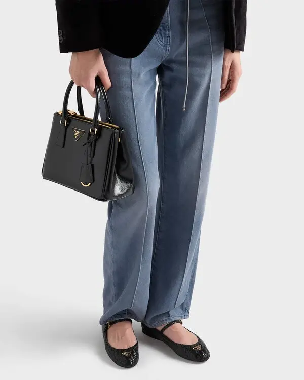 Prada Woven Ballerinas With Metal Buckle Detail