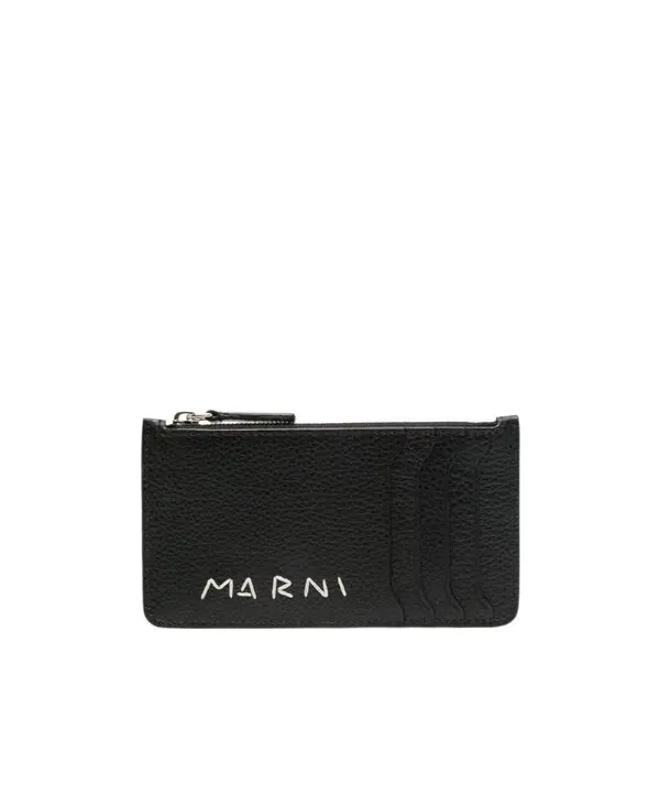 Marni Logo Detailed Zipped Cardholder - Black