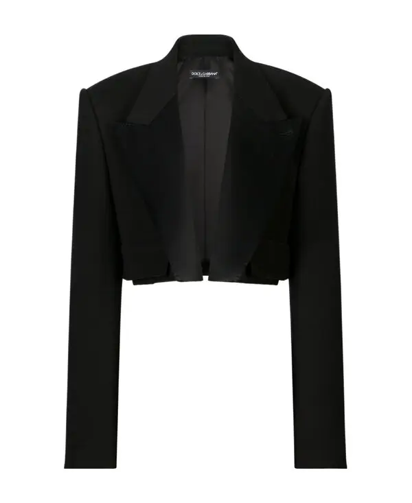 Dolce & Gabbana Cropped Tuxedo Jacket With Pointed Collar - Black