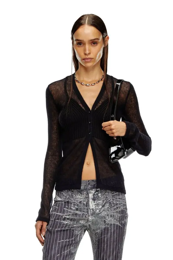DIESEL® M-marina Sheer Bra Detailed Cardigan - Black