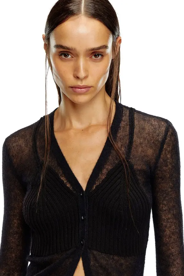 DIESEL® M-marina Sheer Bra Detailed Cardigan - Black