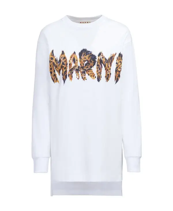 Marni Feline Print Logo Long Sleeve Jersey T-shirt - White
