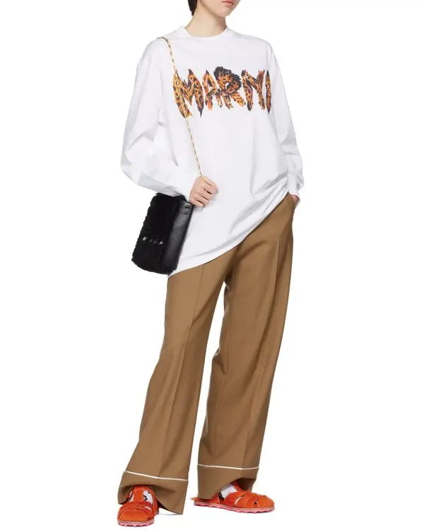 Marni Feline Print Logo Long Sleeve Jersey T-shirt