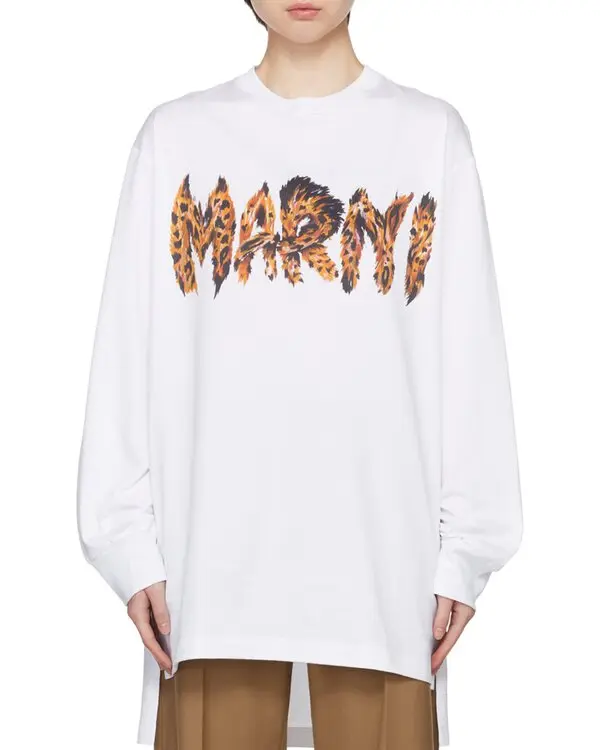 Marni Feline Print Logo Long Sleeve Jersey T-shirt