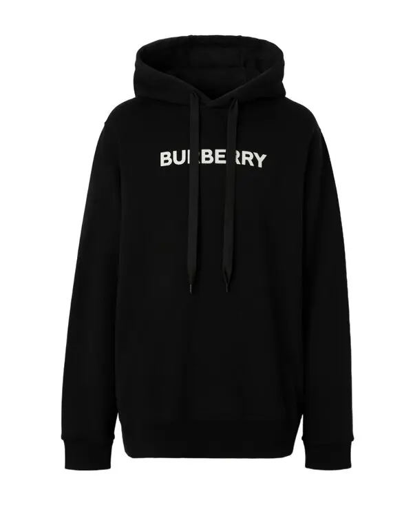 Burberry Logo Print Drawstring Hoodie - Black