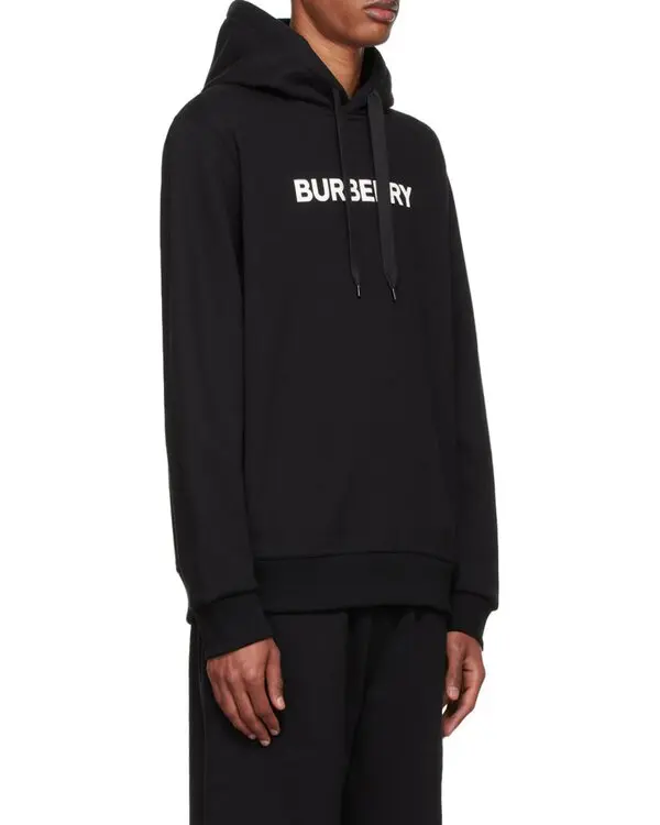 Burberry Logo Print Drawstring Hoodie - Black