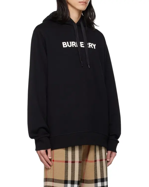 Burberry Logo Print Drawstring Hoodie - Black