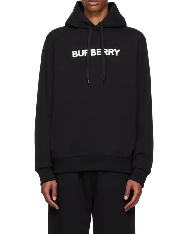 Burberry Logo Print Drawstring Hoodie - Black