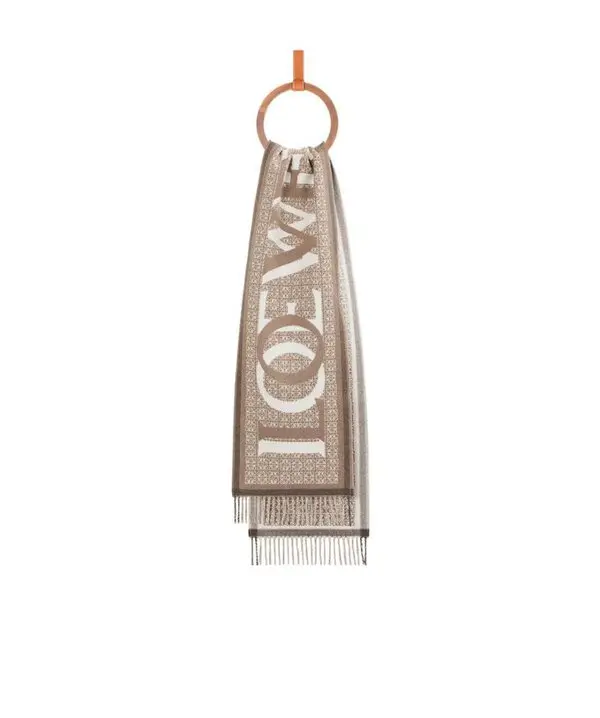 Loewe Love Jacquard Fringed Scarf - White/beige