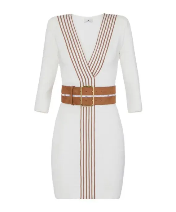 Elisabetta Franchi Knit Dress With Striped Detail - Ivory