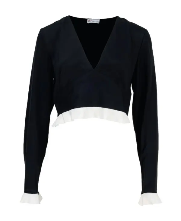 Red Valentino V-neck Blouse With Ruffled Detailing