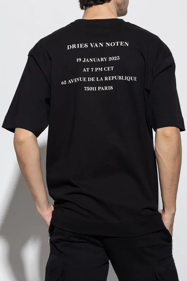 Dries Van Noten Logo Printed Crewneck T-shirt - Black