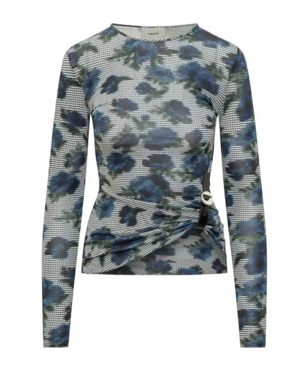Coperni Floral Print Slim-fit Top With Side Pleats