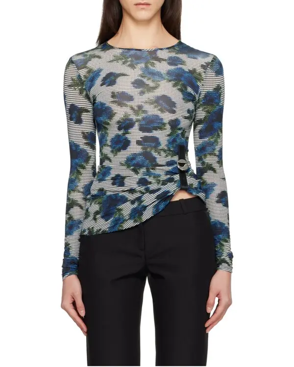 Coperni Floral Print Slim-fit Top With Side Pleats