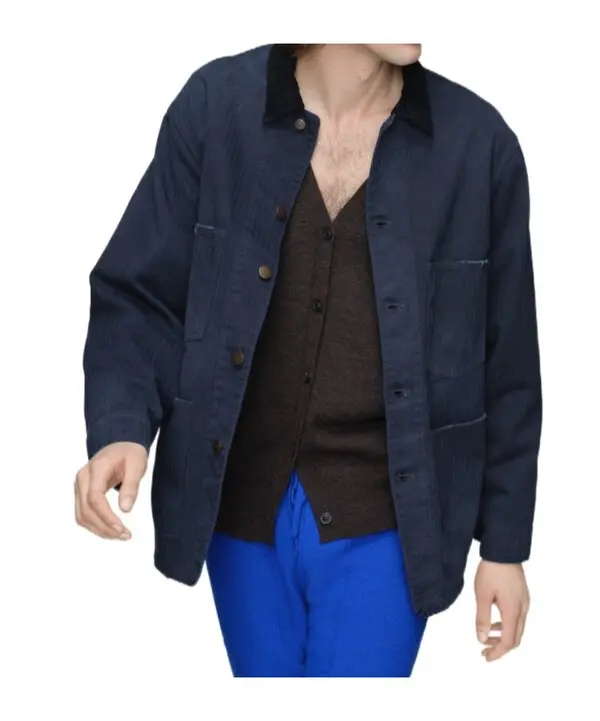 MAISON MARGIELA Denim Jacket With Corduroy Collar - Stone Washed Navy Blue