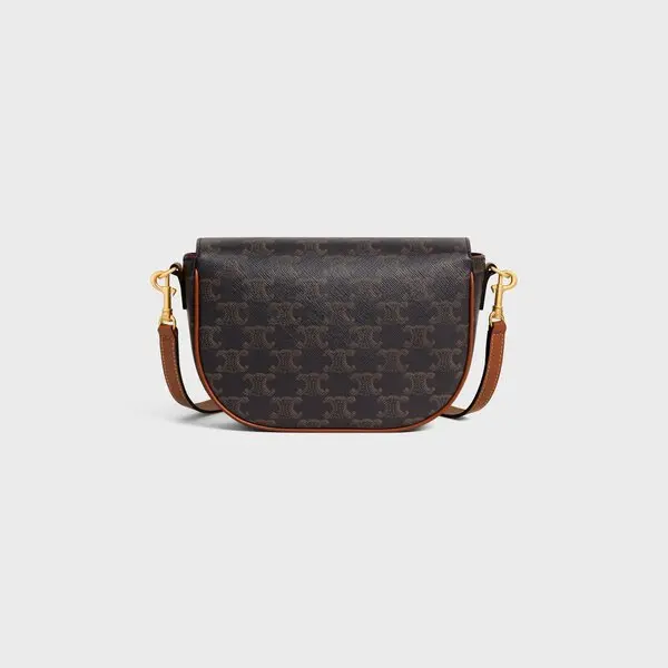 Celine Folco Shoulder Bag In Triomphe Canvas And Calfskin - Tan