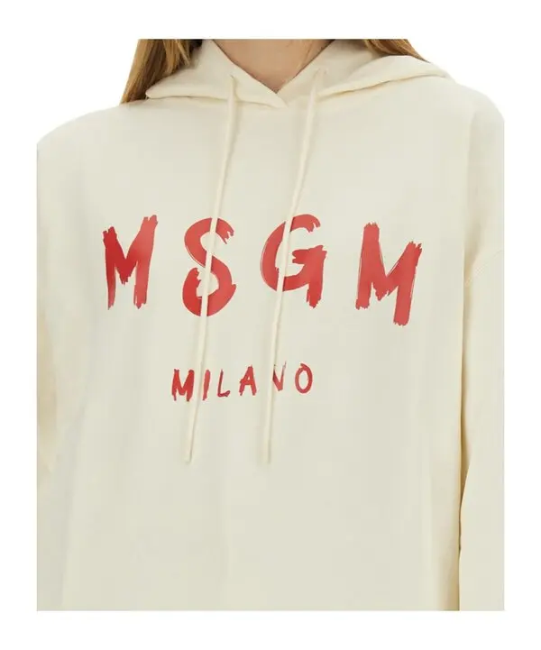 MSGM Brushed Logo Hooded Sweatshirt - White