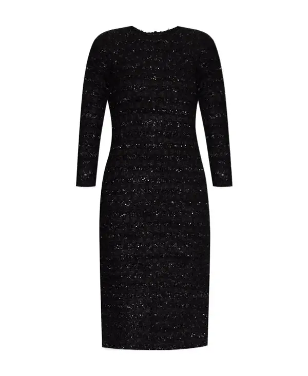Balenciaga Crewneck Tweed Dress With Gold And Silver Thread
