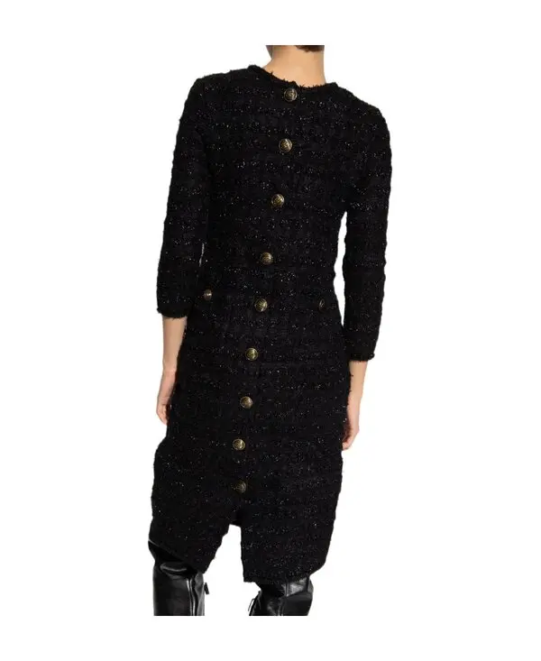 Balenciaga Crewneck Tweed Dress With Gold And Silver Thread