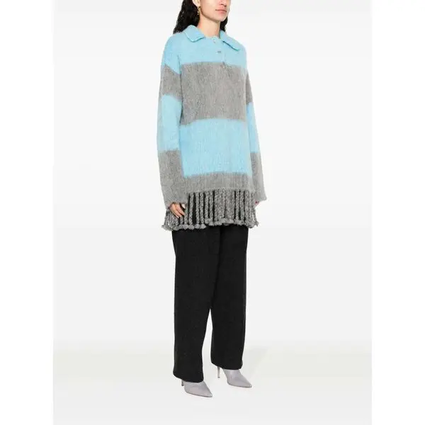 Etro Brushed Effect Fringed Edge Sweater Mini Dress - Gray