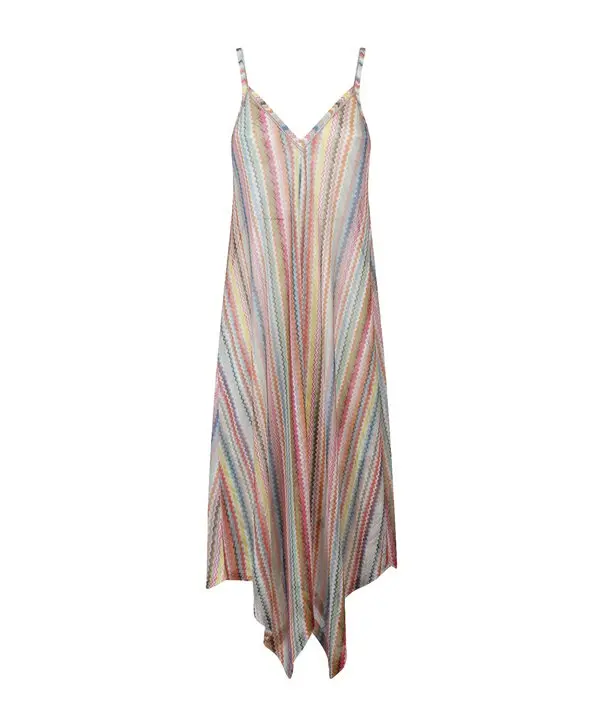 Missoni Spaghetti Strap V-neck Dress With Multicolored Stripes - Multicolor