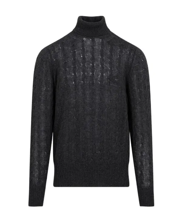 Etro Logo Embroidered Cable Knit Roll-neck Jumper