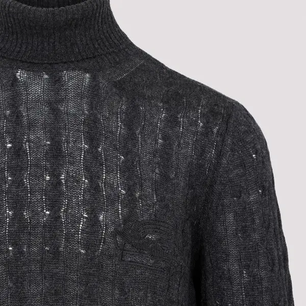 Etro Logo Embroidered Cable Knit Roll-neck Jumper