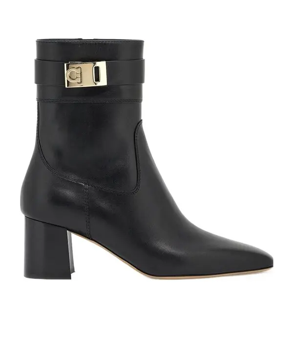 FERRAGAMO Logo Buckle High Heel Boots