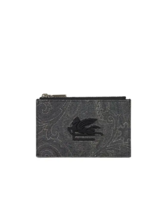 Etro Paisley Logo Embossed Wallet - Black