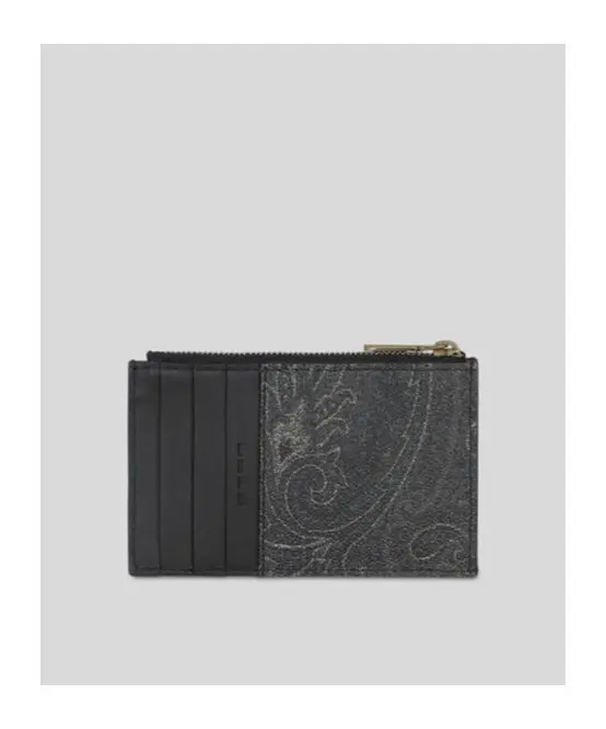 Etro Paisley Logo Embossed Wallet - Black