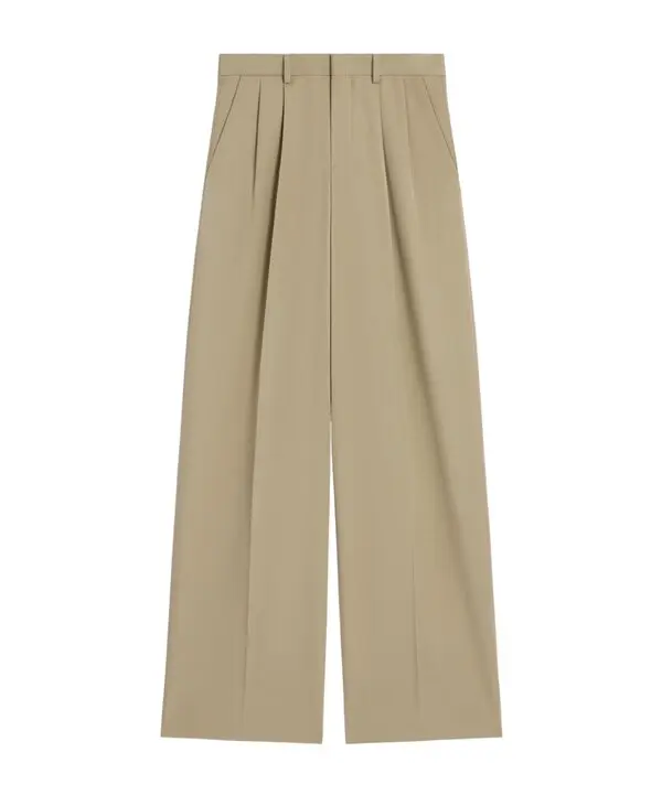Celine Pleated Trousers In Cotton And Wool Gabardine - Beige