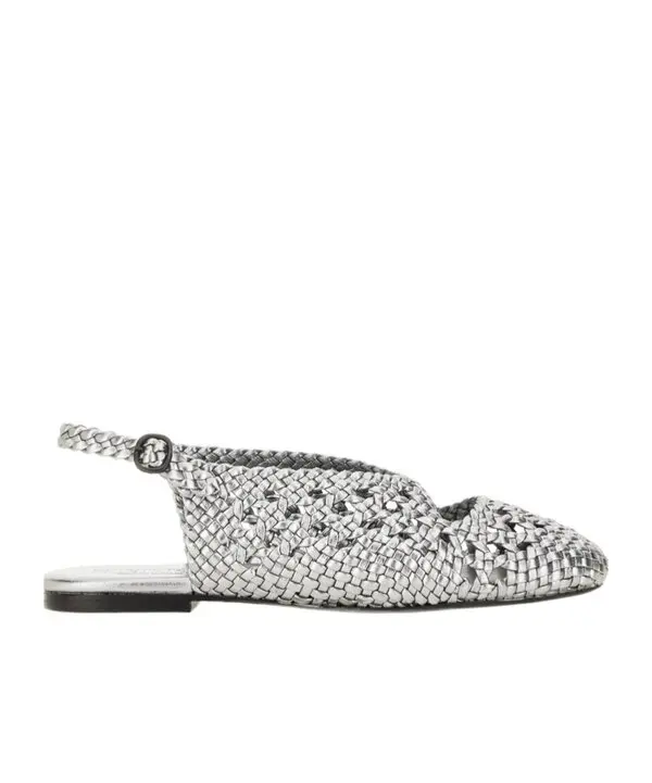 Hereu Braided Slingback Flat Shoes - Silver