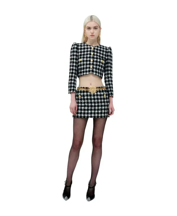 Alessandra Rich Vichy Tweed Single-breasted Blazer