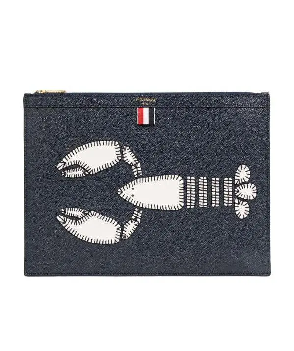 Thom Browne Lobster Appliqué Clutch Bag - Navy Blue