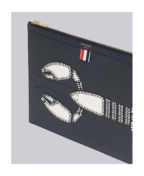 Thom Browne Lobster Appliqué Clutch Bag - Navy Blue
