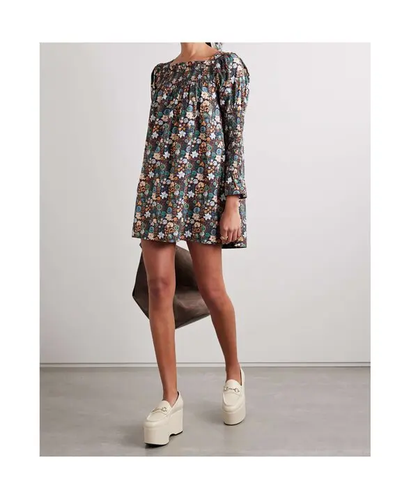 DÔEN Floral Print Square Neck Mini Dress
