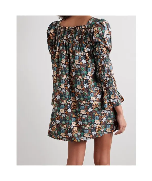 DÔEN Floral Print Square Neck Mini Dress