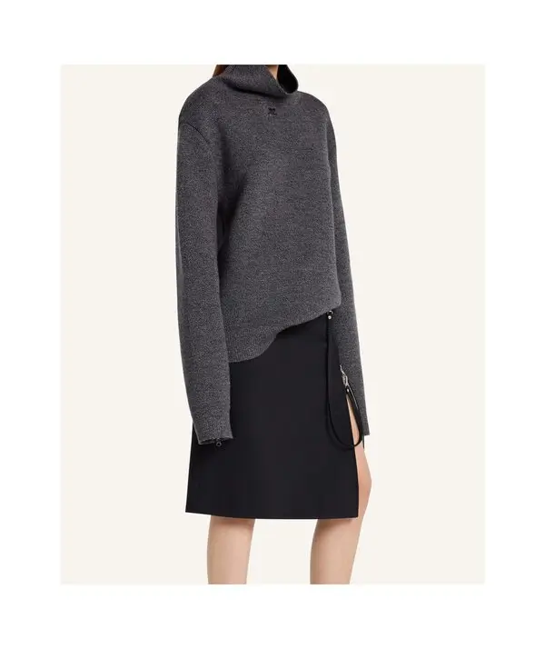 COURREGES Courrèges Ribbed Wool Mockneck Sweater With Zipped Collar And Sleeves - Black/gray