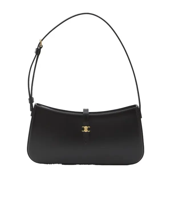 Celine Tina Shoulder Bag In Shiny Calfskin - Black