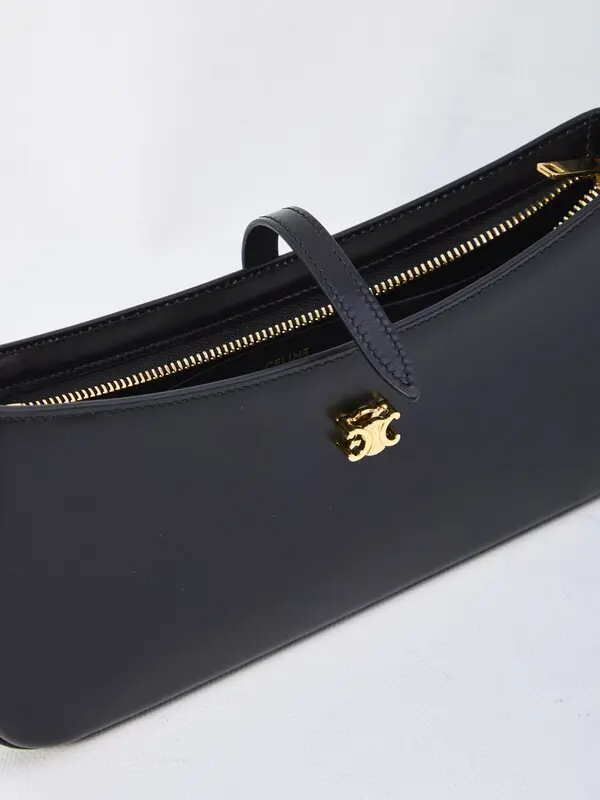 Celine Tina Shoulder Bag In Shiny Calfskin - Black