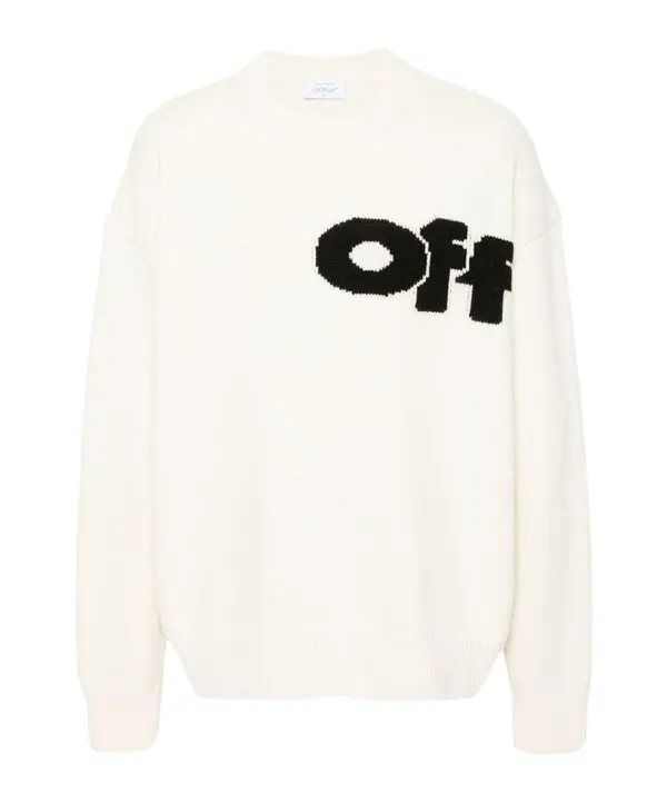 Off-White Logo Intarsia Crewneck Jumper - White/black