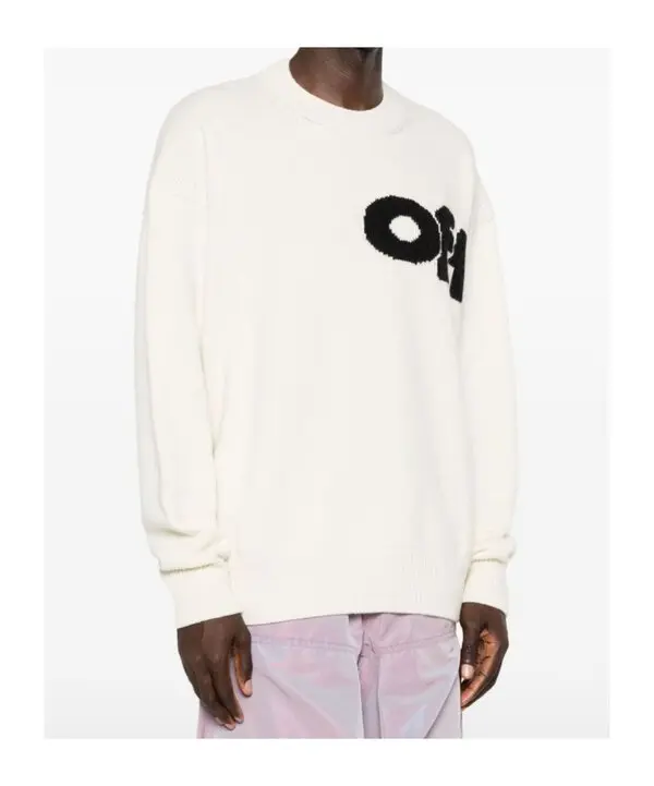 Off-White Logo Intarsia Crewneck Jumper - White/black