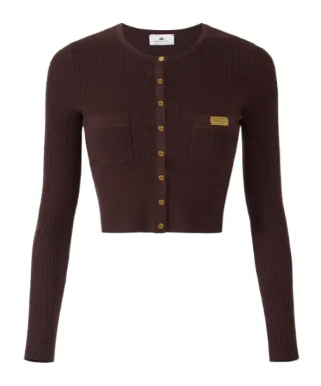 Elisabetta Franchi Micro-braided Knit Cardigan - Cocoa