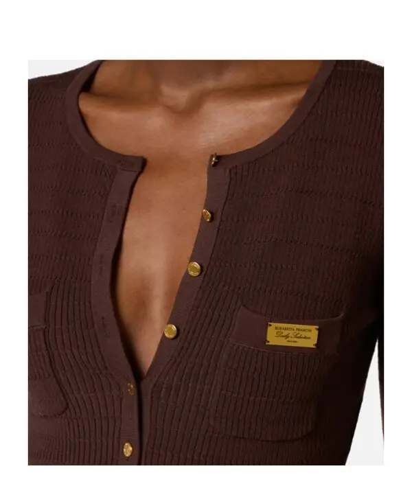 Elisabetta Franchi Micro-braided Knit Cardigan - Cocoa